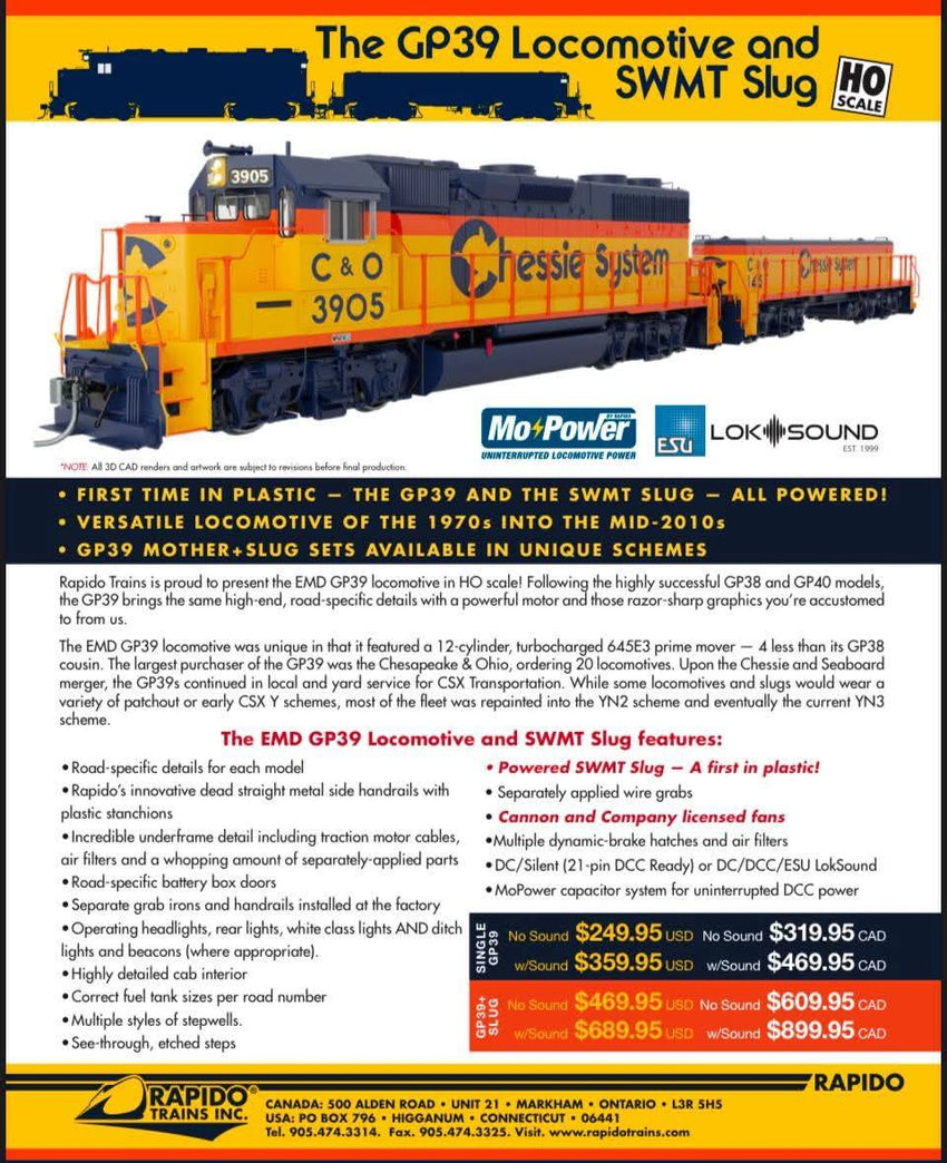 Rapido HO Scale GP39 Locomotives & Slugs – Fusion Scale Hobbies