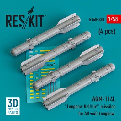 1/48 Reskit AGM-114L Longbow Hellfire missiles (4 pcs)(AH-64D Longbow ...