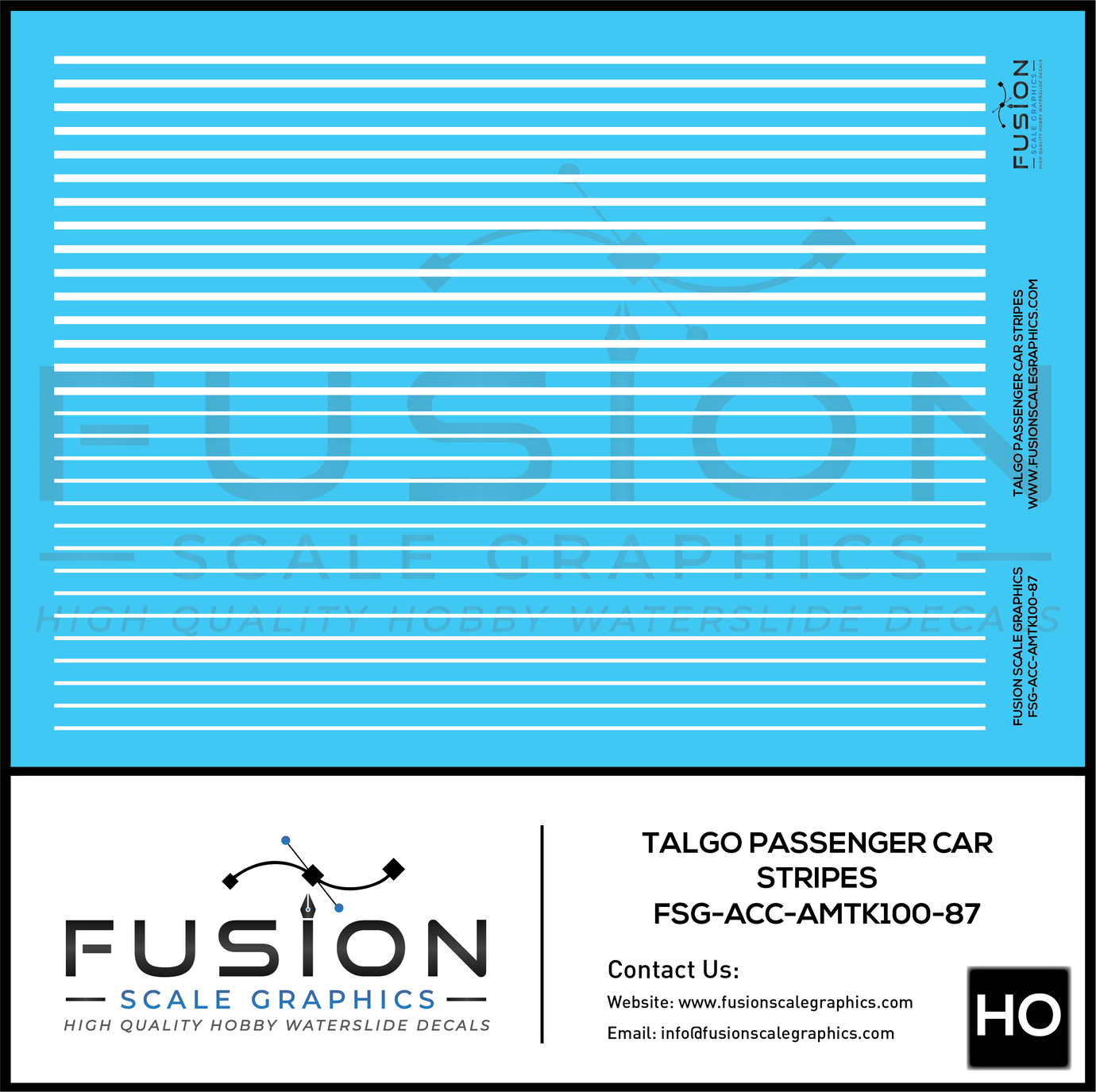 HO Scale Talgo Passenger Cars White Striping Decal Set – Fusion Scale ...