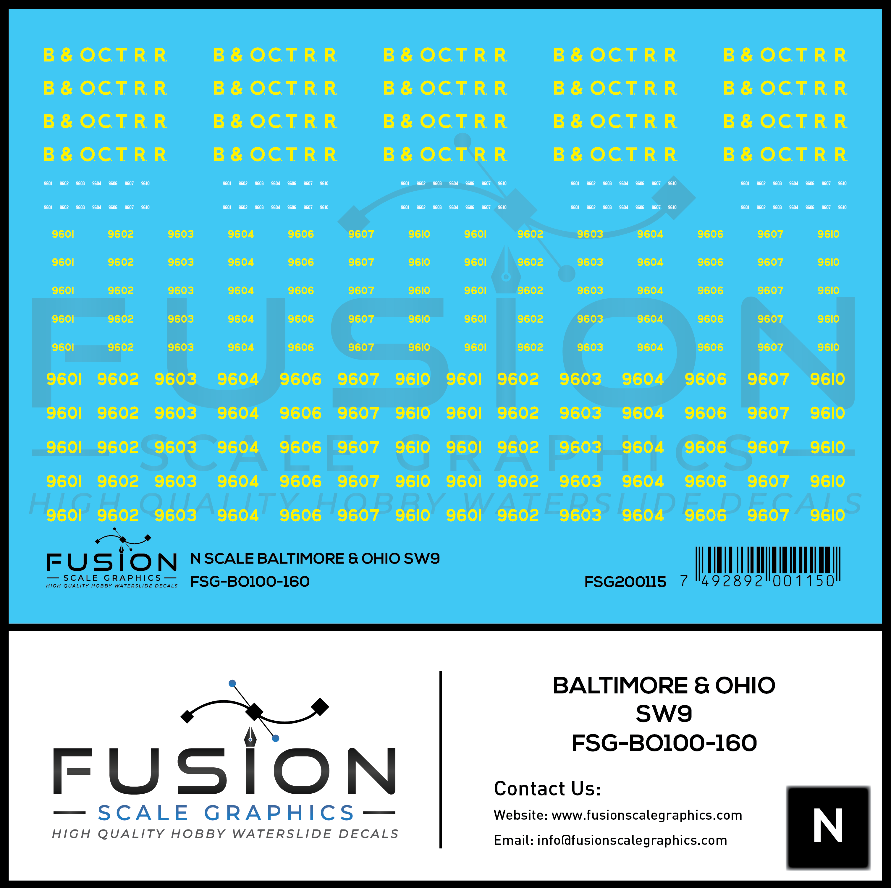 N Scale Baltimore & Ohio EMD SW9 Locomotive Decal Set – Fusion Scale ...