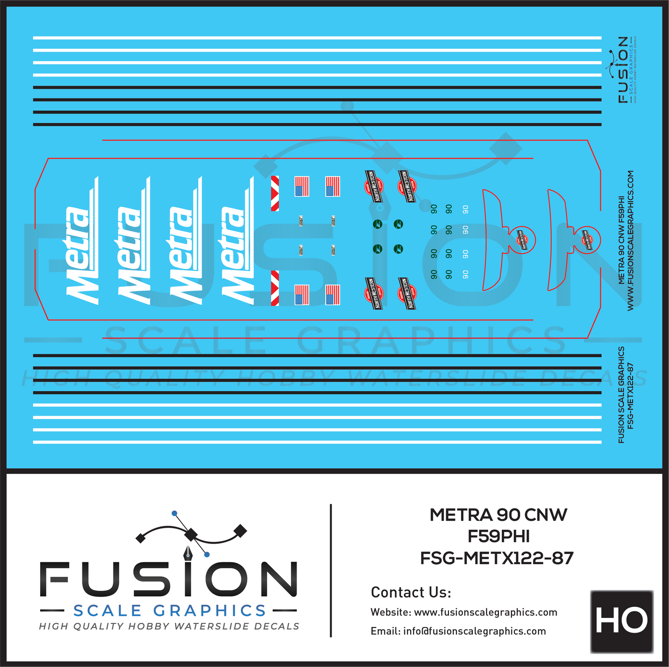 HO Scale Metra CNW F59PHI Heritage Unit 90 Locomotive Decal Set ...