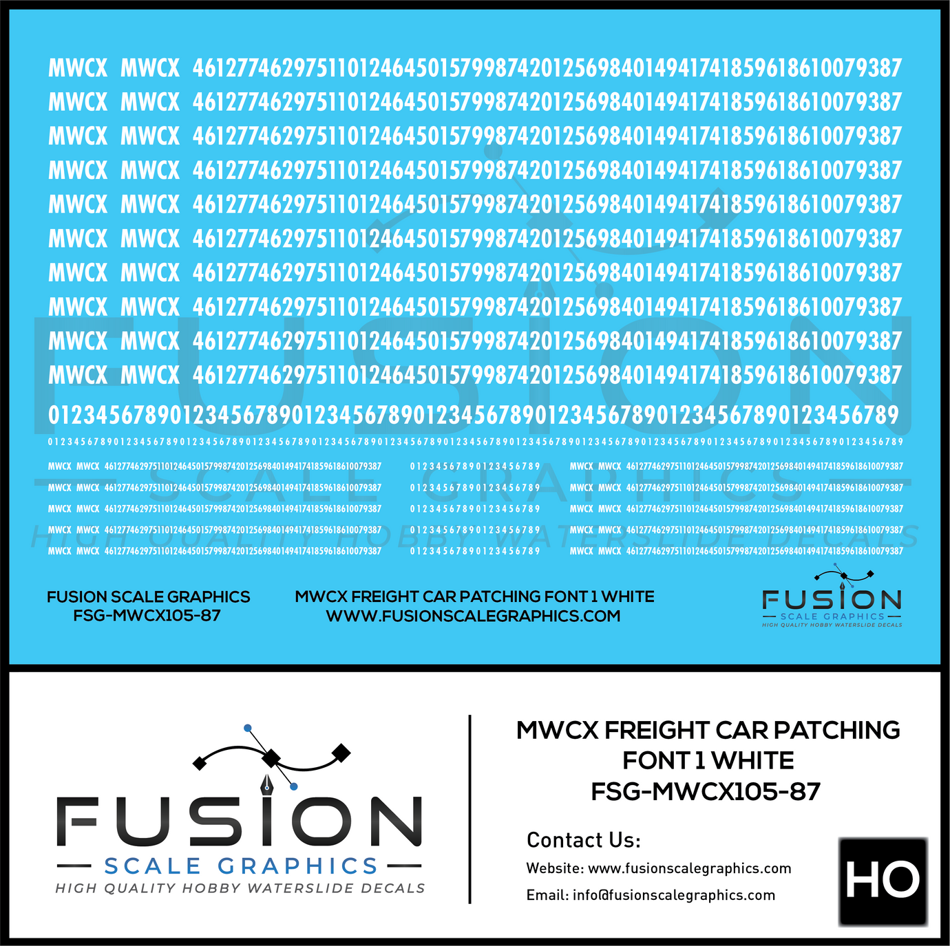 HO Scale MWCX Freight Car Patching Decal Set Font 1 White – Fusion ...