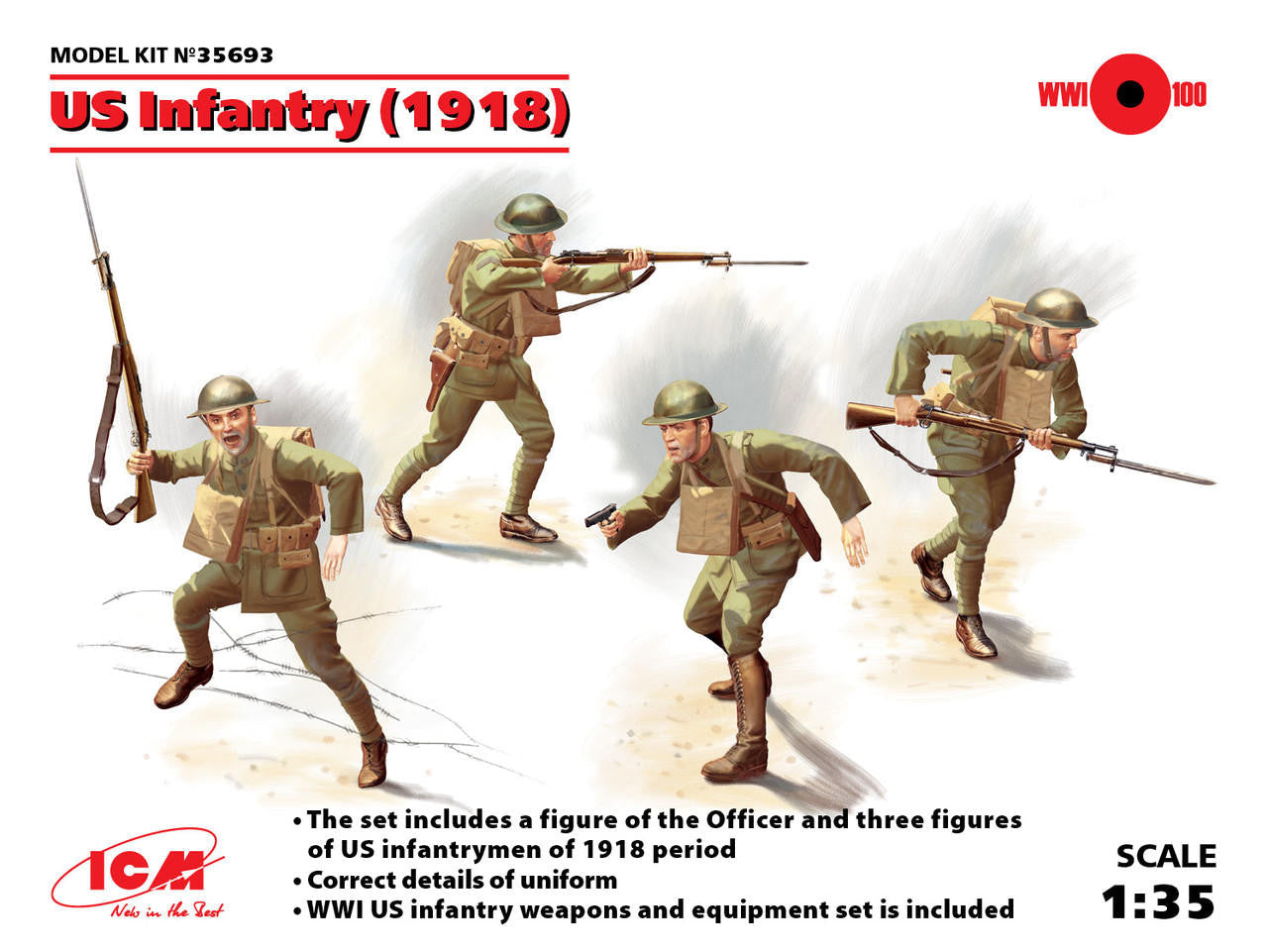 ICM Models 1/35 US Infantry (1918) (4 figures) – Fusion Scale Hobbies