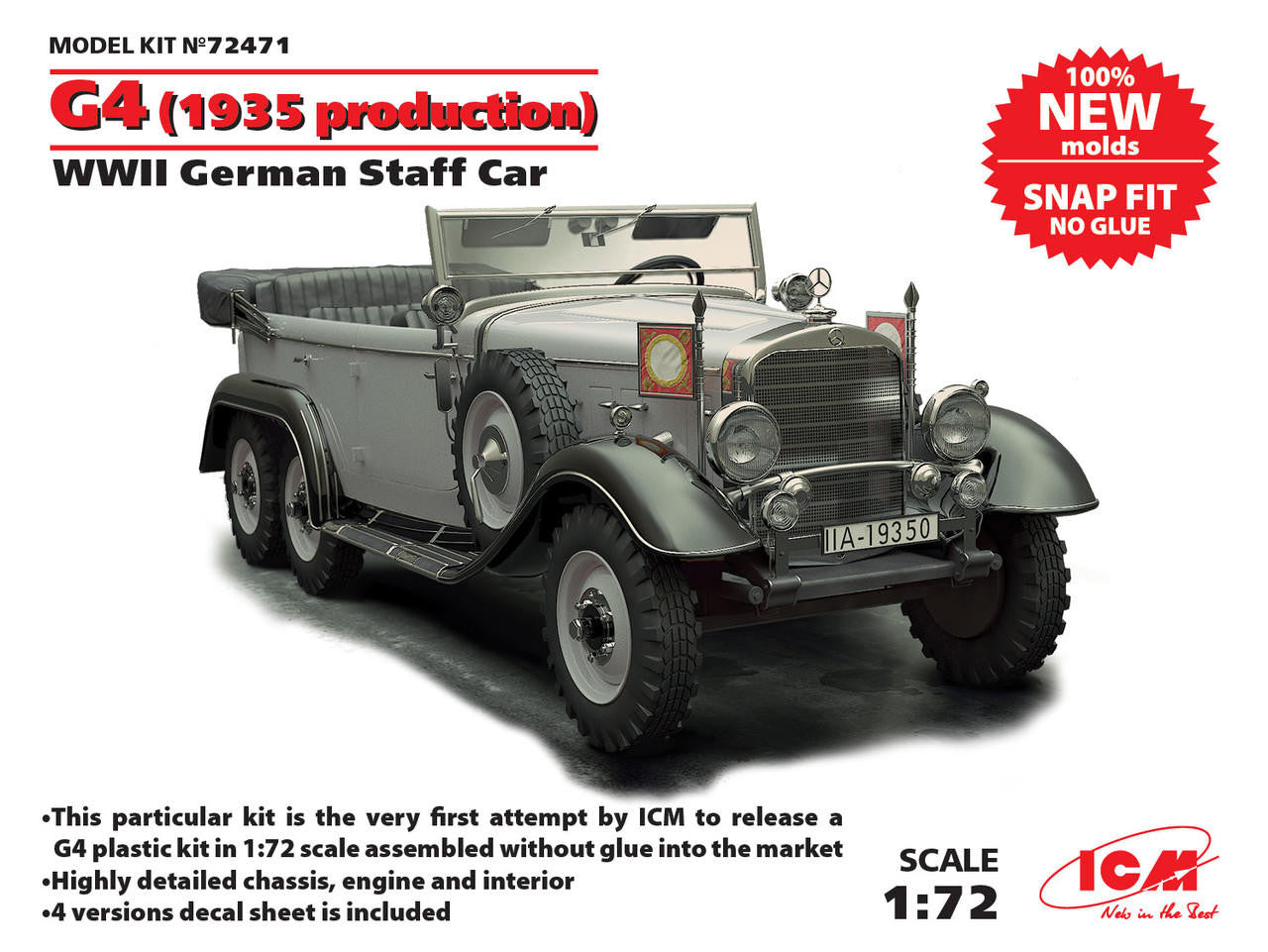 ICM Models 1/72 ICM G4 (1935 production), WWII German Staff Car, snap ...