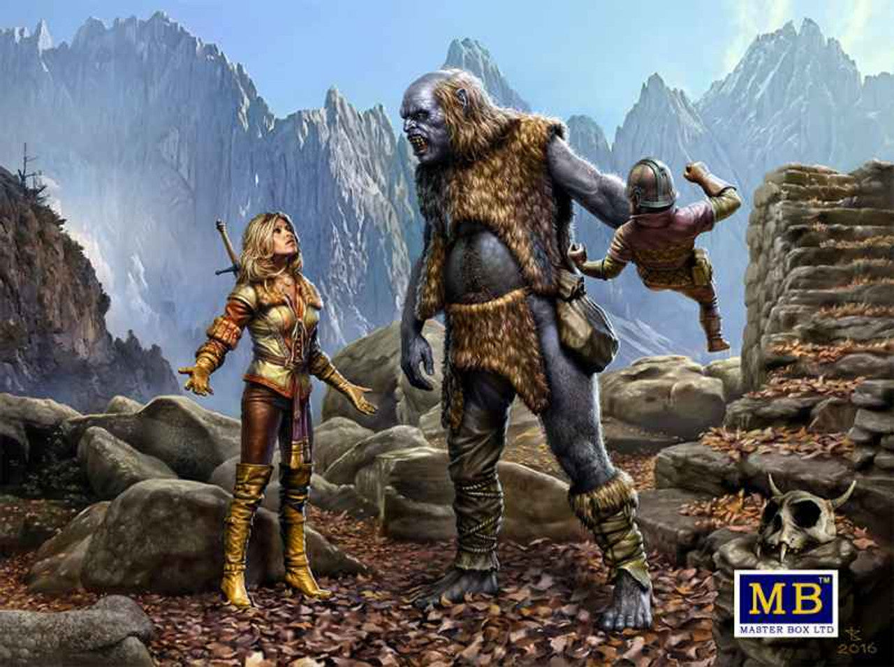 Master Box LTD 1/24 Box World of Fantasy Female Warrior & Giant Holdin ...