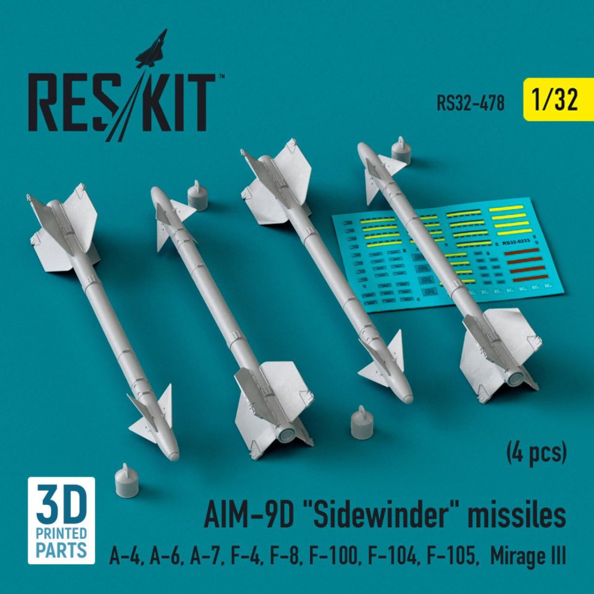 Reskit 1/32 Reskit L5AIM-9D Sidewinder missiles (4 pcs) (3D Printed ...