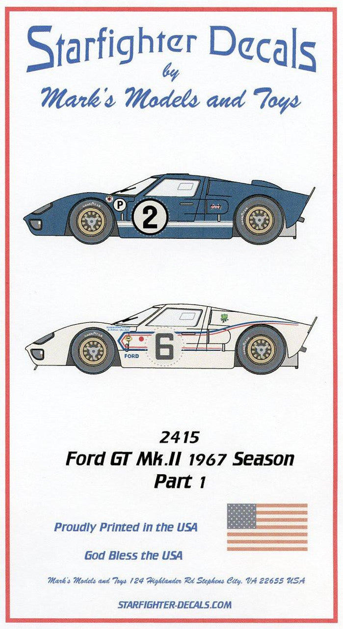 Starfighter Decals 1/24 Decals Ford GT MK.II 1967 Season Pt.1 Car 2 Se ...