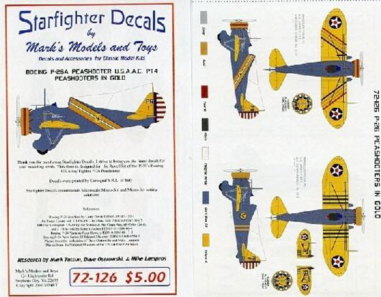 Starfighter Decals 1/72 Starfighter Decals - P26A in Gold USAAC Part 4 ...
