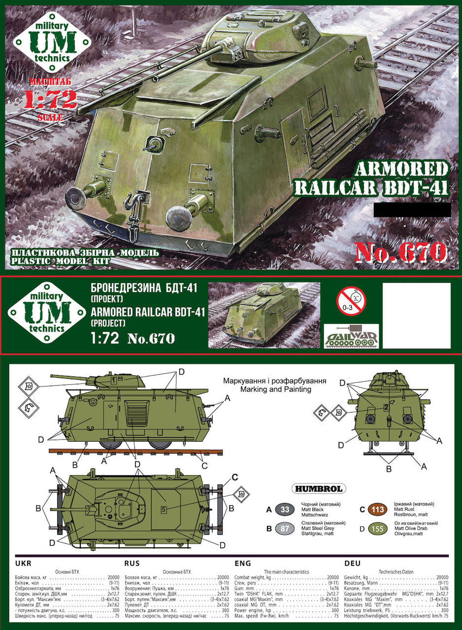 Uni Model 1/72 Uni Model Armored railcar BDT-41 – Fusion Scale Hobbies