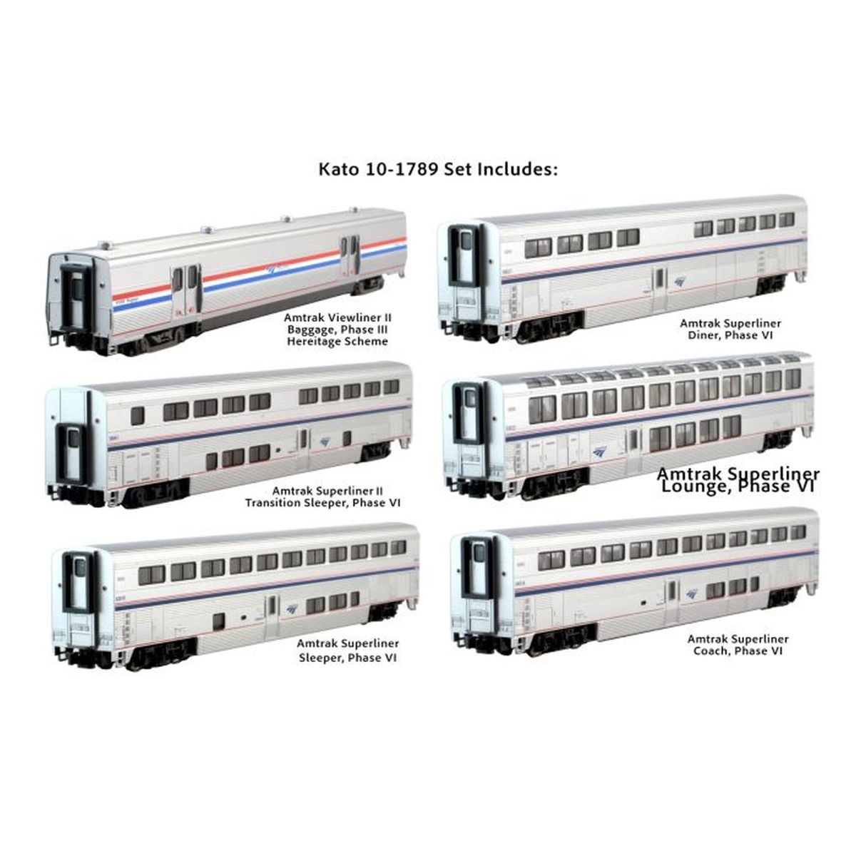 Kato N Scale Amtrak Superliner Phase VI 6-Unit Bookcase Set – Fusion ...