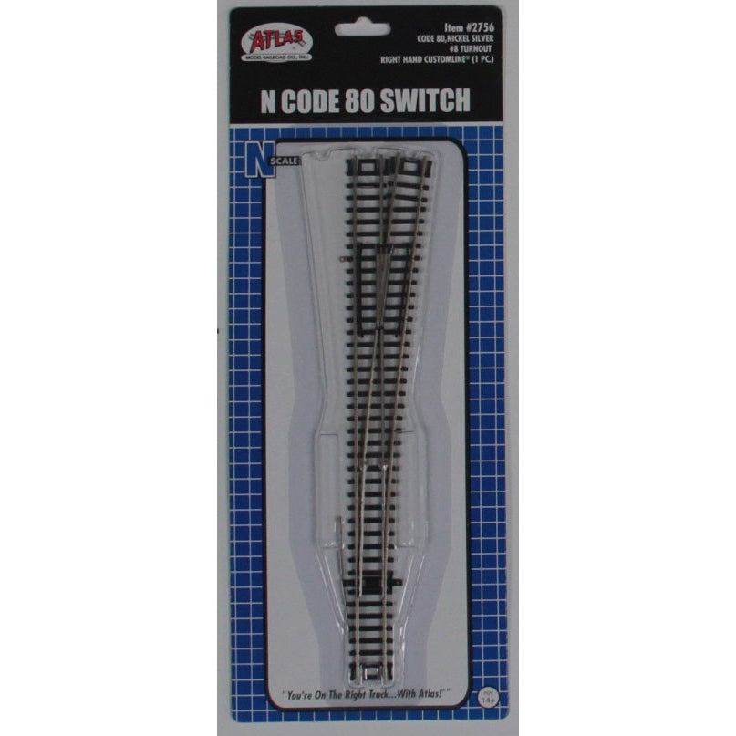 Atlas N Scale Code 80 Nickel Silver #8 Turnout Right Hand CUSTOMLINE ...